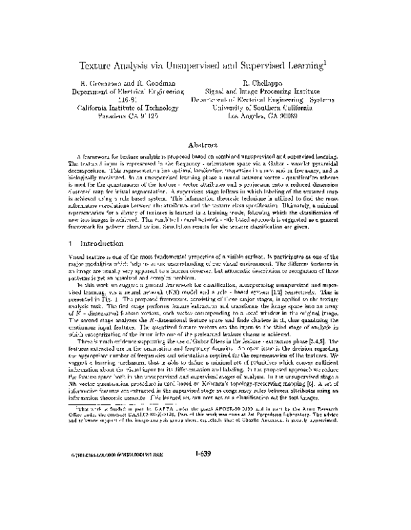 (PDF) Texture analysis via unsupervised and supervised learning