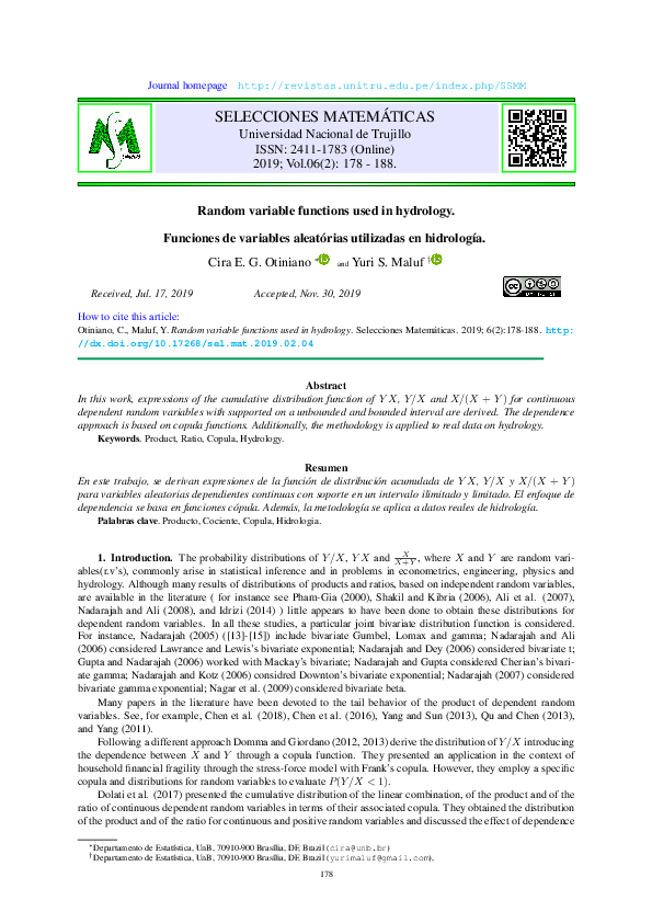 (PDF) Random variable functions used in hydrology
