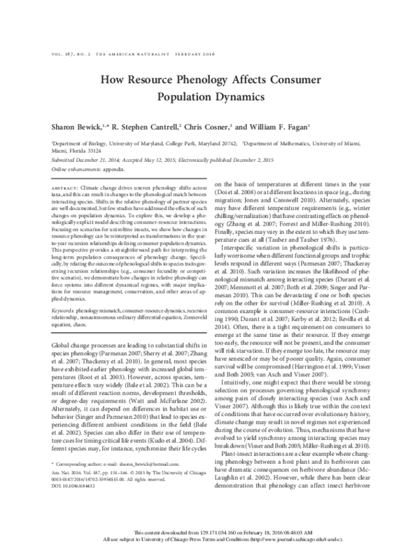 (PDF) How Resource Phenology Affects Consumer Population Dynamics