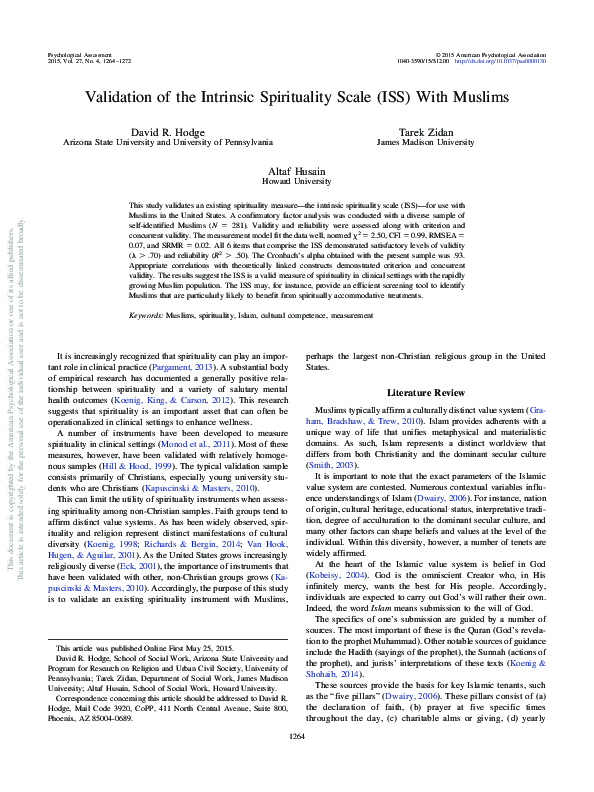 (PDF) Validation of the Intrinsic Spirituality Scale (ISS) with Muslims