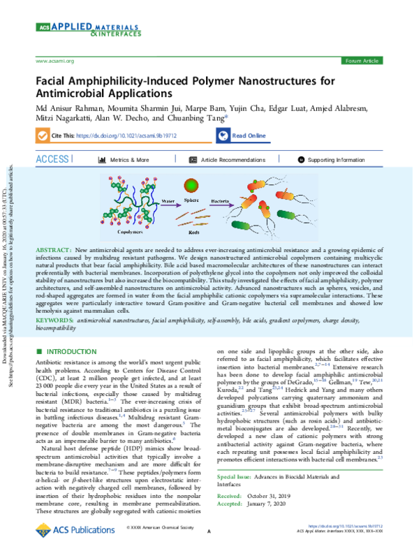 (PDF) Facial Amphiphilicity-Induced Polymer Nanostructures for Antimicrobial Applications