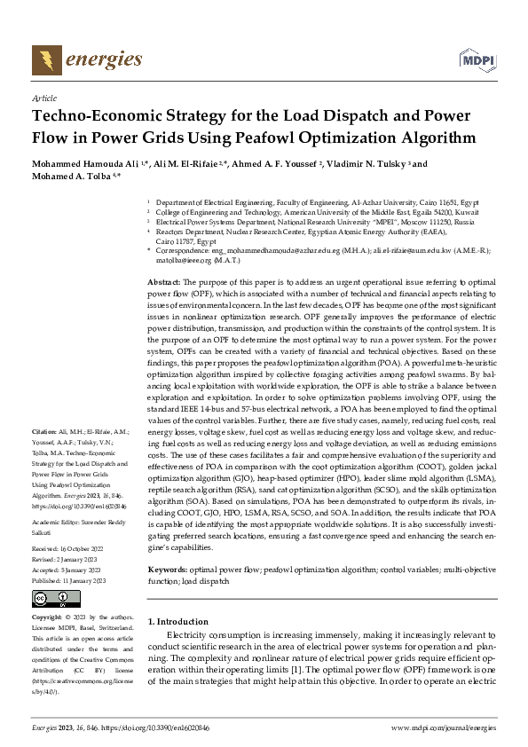 (PDF) Techno-Economic Strategy for the Load Dispatch and Power Flow in Power Grids Using Peafowl ...