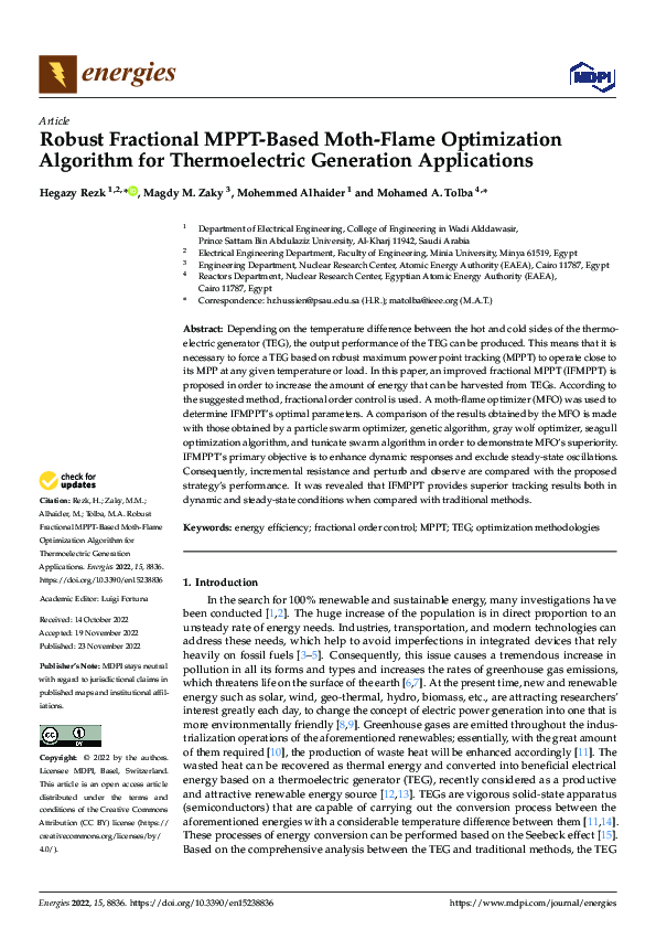 (PDF) Robust Fractional MPPT-Based Moth-Flame Optimization Algorithm for Thermoelectric ...