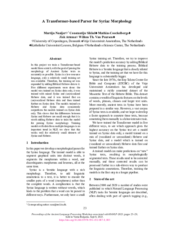 (PDF) A Transformer-based Parser for Syriac Morphology