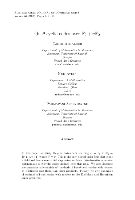 (PDF) On θ-cyclic codes over F2 + vF2
