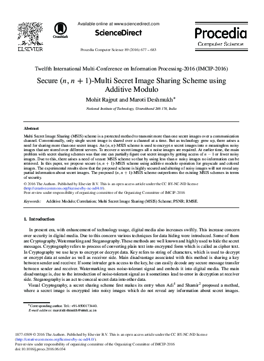 (PDF) Secure (n, n + 1)-Multi Secret Image Sharing Scheme Using ...