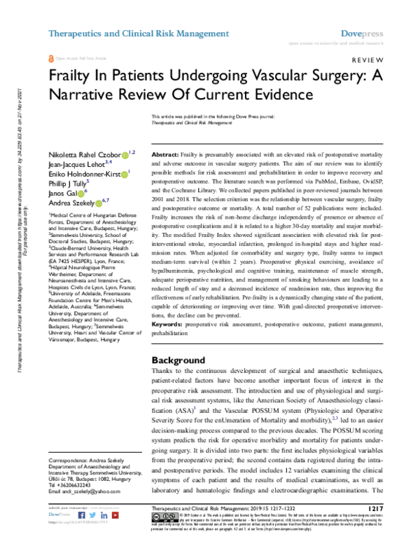 (PDF) Frailty In Patients Undergoing Vascular Surgery: A Narrative ...
