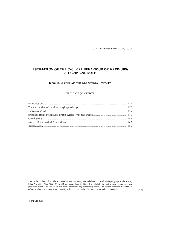 (PDF) Estimation of the Cyclical Behaviour of Mark-Ups: A Technical Note