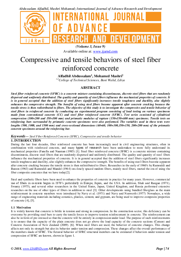 (PDF) Compressive and tensile behaviors of steel fiber reinforced concrete