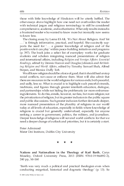 (PDF) Nations and Nationalism in the Theology of Karl Barth. By CARYS ...