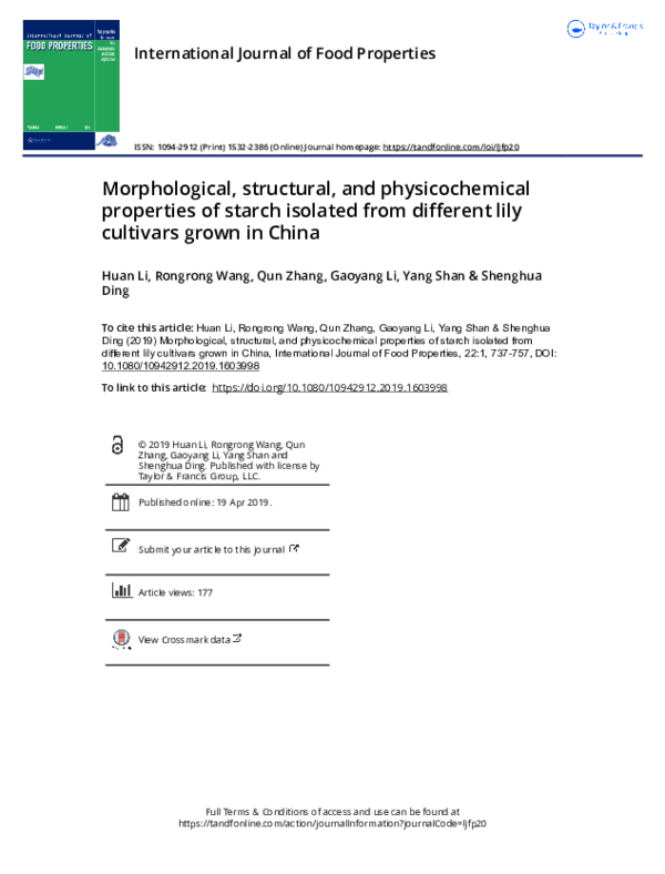 (PDF) Morphological, structural, and physicochemical properties of starch isolated from ...