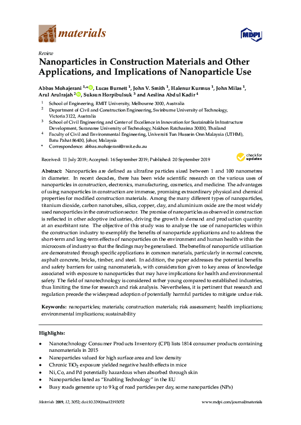 (PDF) Nanoparticles in Construction Materials and Other Applications ...