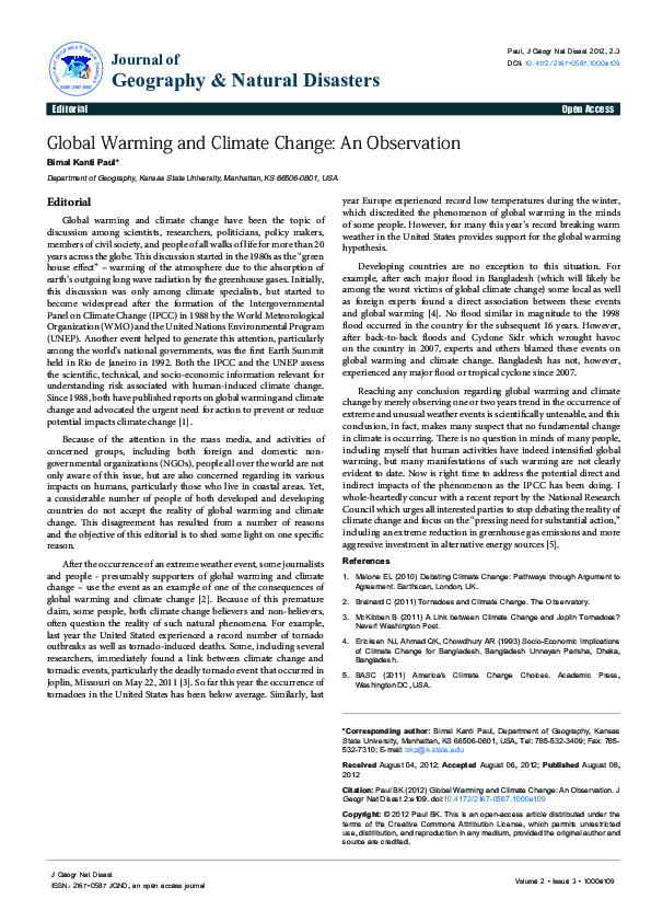 (PDF) Global Warming and Climate Change: An Observation