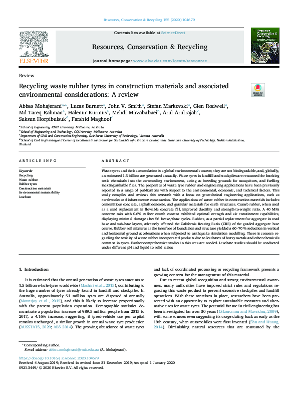 (PDF) Recycling waste rubber tyres in construction materials and ...