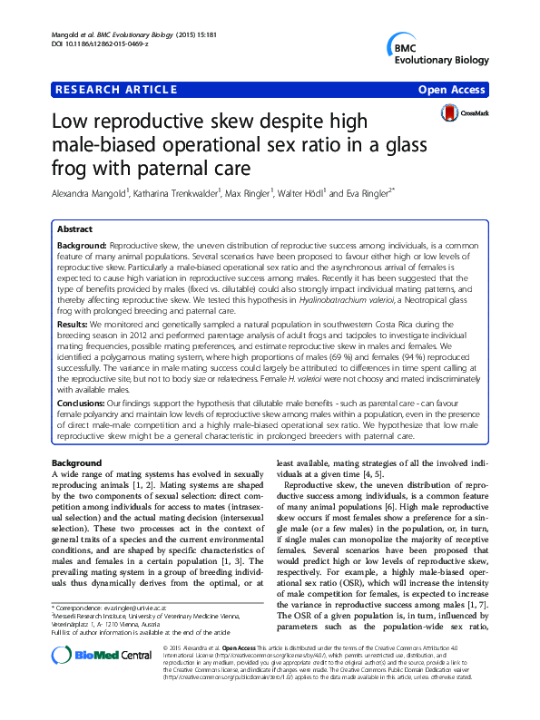 Pdf Low Reproductive Skew Despite High Male Biased Operational Sex