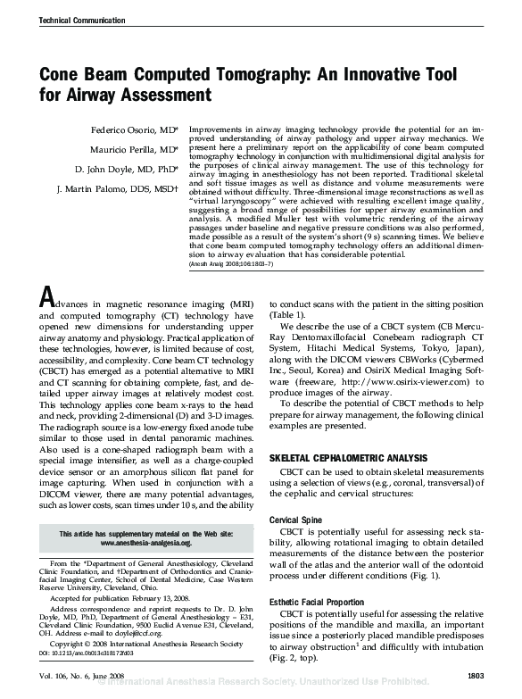 (PDF) Cone Beam Computed Tomography: An Innovative Tool for Airway Assessment