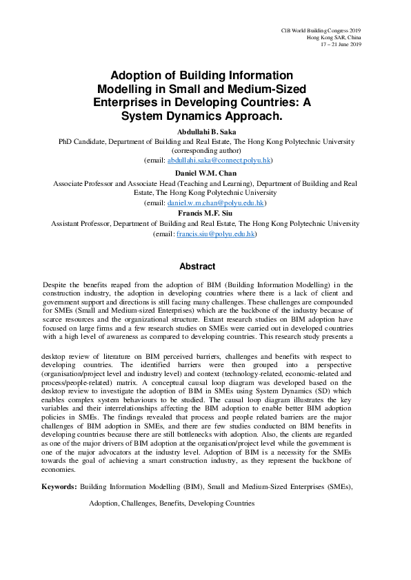 (PDF) Adoption of Building Information Modelling in Small and Medium-Sized Enterprises in ...