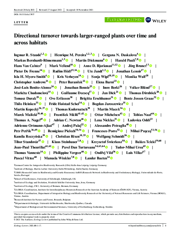 (PDF) Directional turnover towards larger‐ranged plants over time and ...