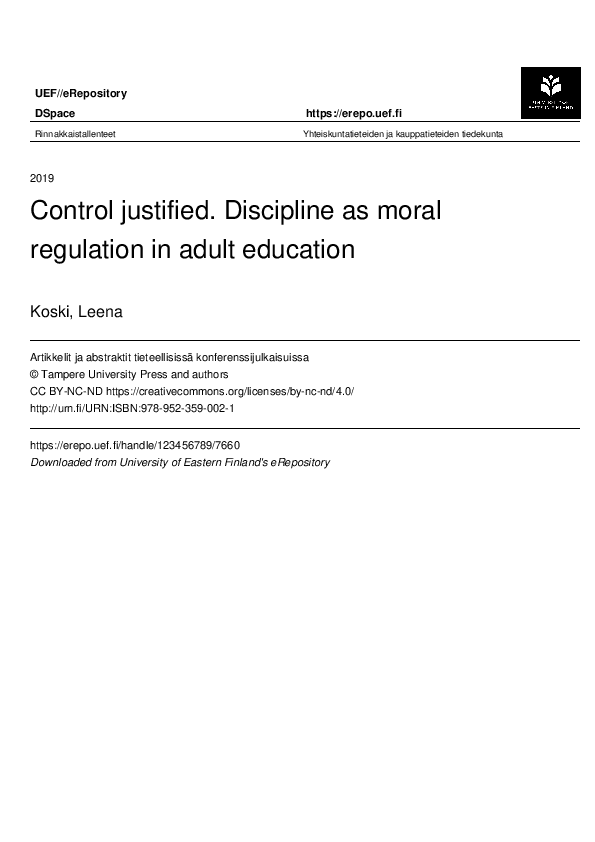 (PDF) Discipline as moral regulation in adult education
