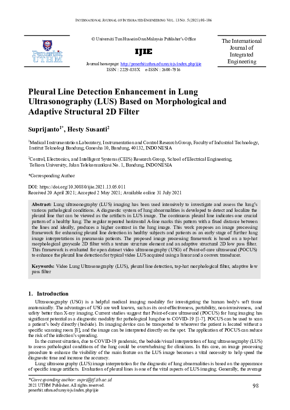 (PDF) Pleural Line Detection Enhancement in Lung Ultrasonography (LUS) Based on Morphological ...