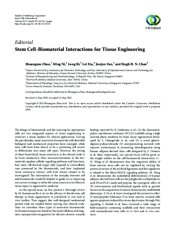 (PDF) Stem Cell-Biomaterial Interactions for Tissue Engineering