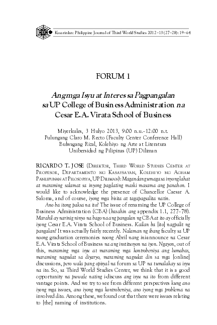 (PDF) Controversies in Renaming UP CBA to Virata School