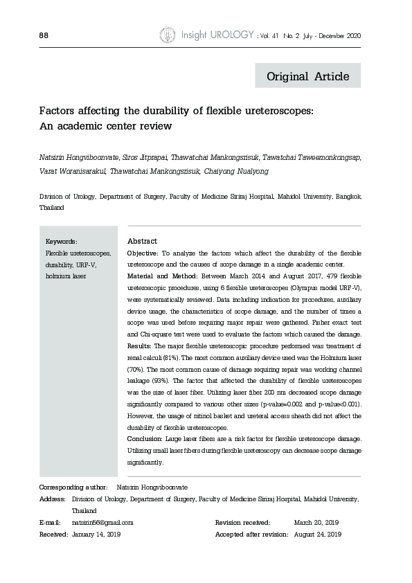 (PDF) Factors affecting the durability of flexible ureteroscopes: An ...