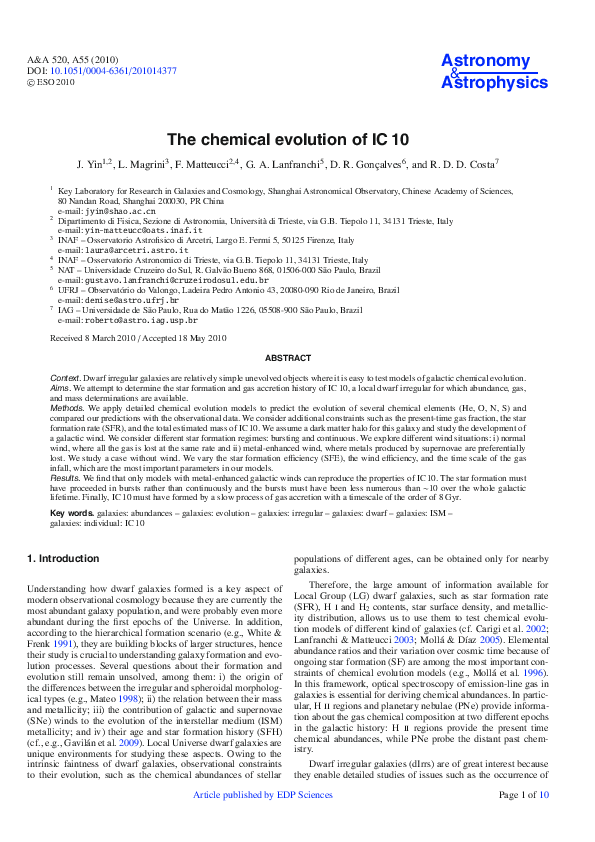 (PDF) The chemical evolution of IC 10