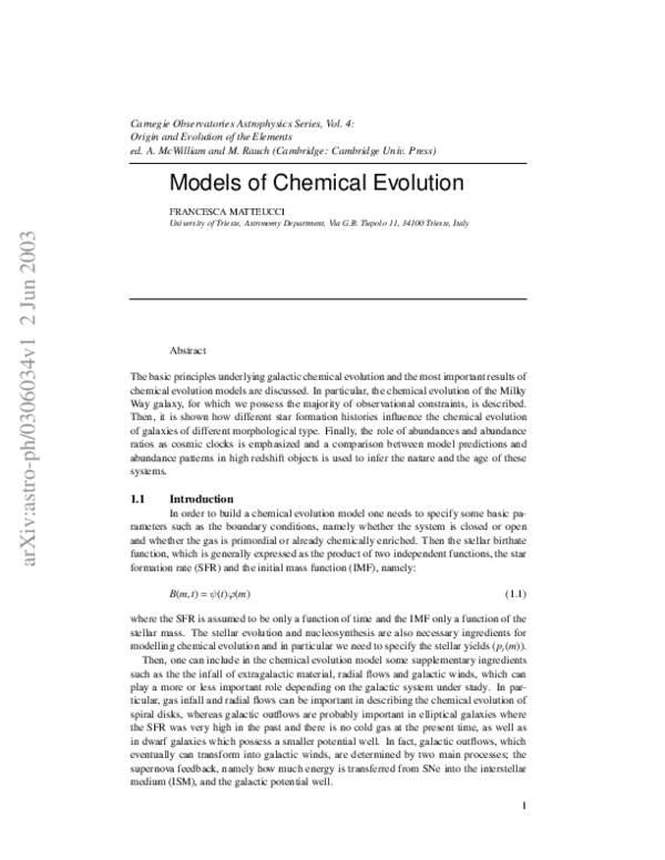 (PDF) Models of Chemical Evolution