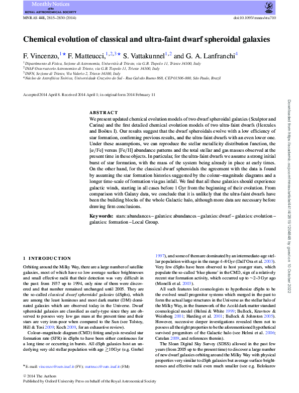 (PDF) Chemical evolution of classical and ultra-faint dwarf spheroidal ...