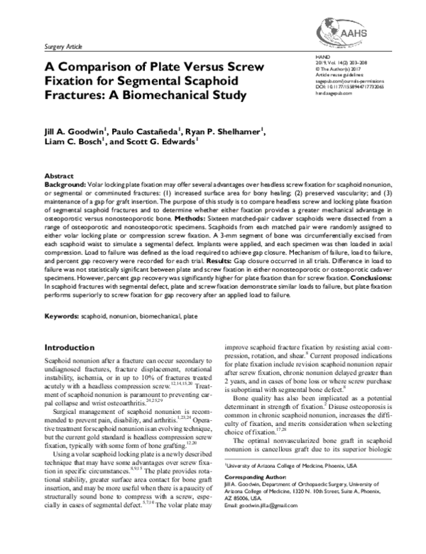Pdf A Comparison Of Plate Versus Screw Fixation For Segmental