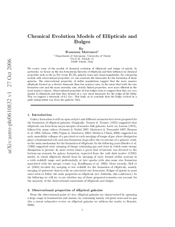 (PDF) Chemical-evolution models of ellipticals and bulges