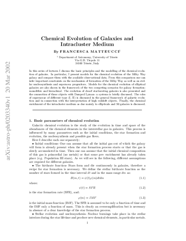 (PDF) Chemical Evolution Of Galaxies And Intracluster Medium
