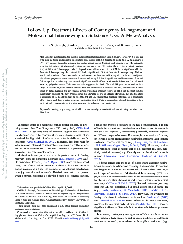 (PDF) Follow-up treatment effects of contingency management and ...