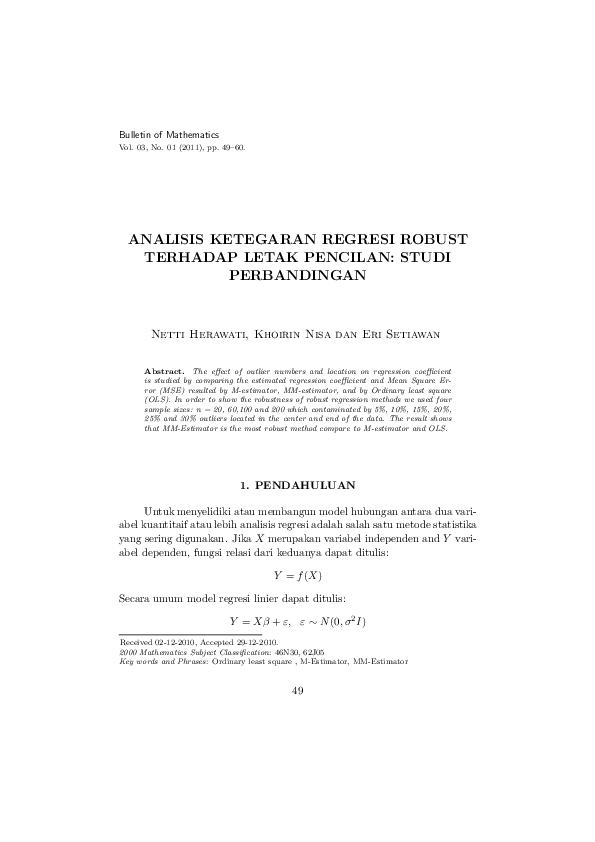 (PDF) Analisis Ketegaran Regresi Robustterhadap Letak Pencilan ...