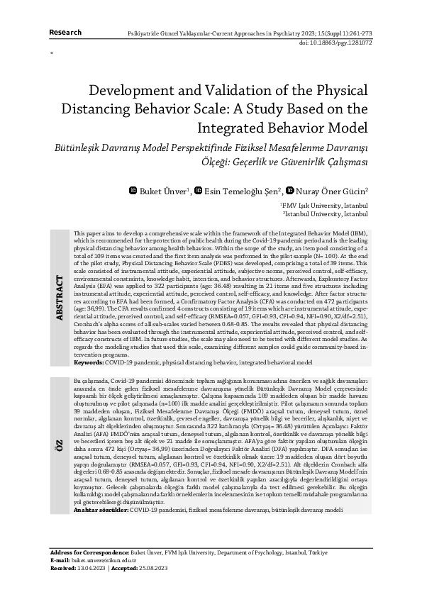 (PDF) Development and Validation of the Physical Distancing Behavior Scale: A Study Based on the ...