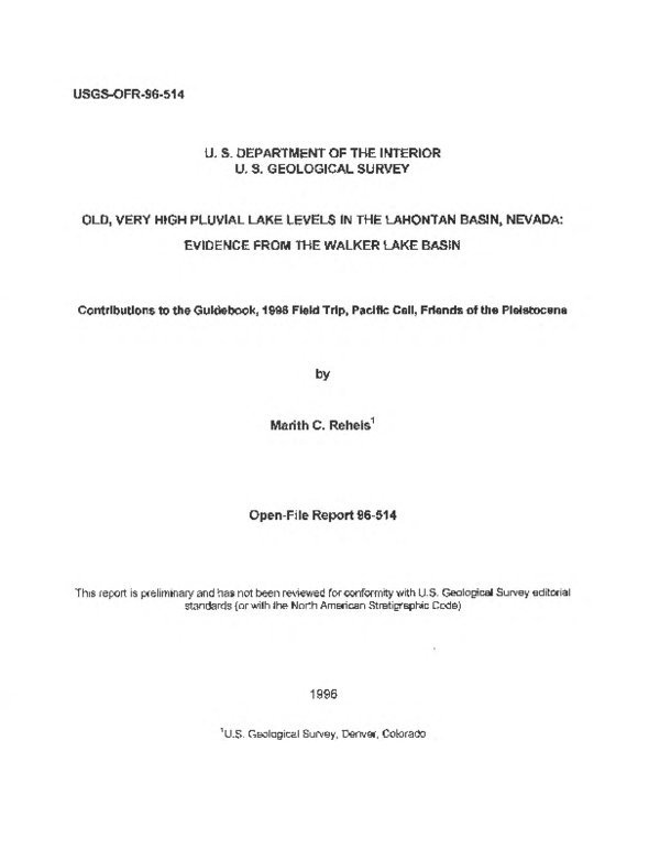 (PDF) Old, very high pluvial lake levels in the Lahontan basin, Nevada ...