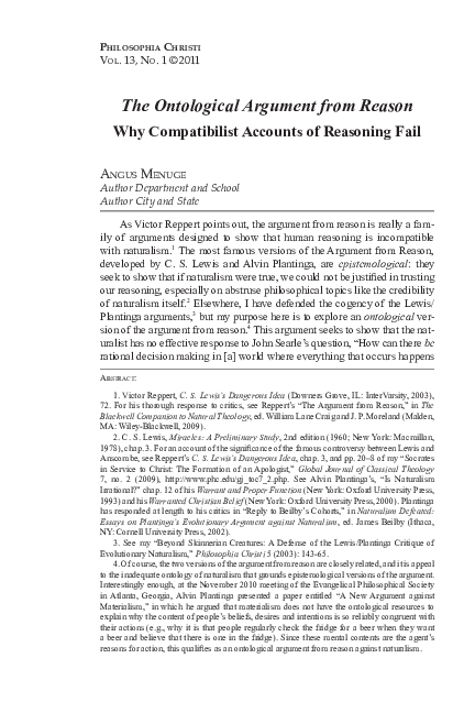 (PDF) The Ontological Argument from Reason