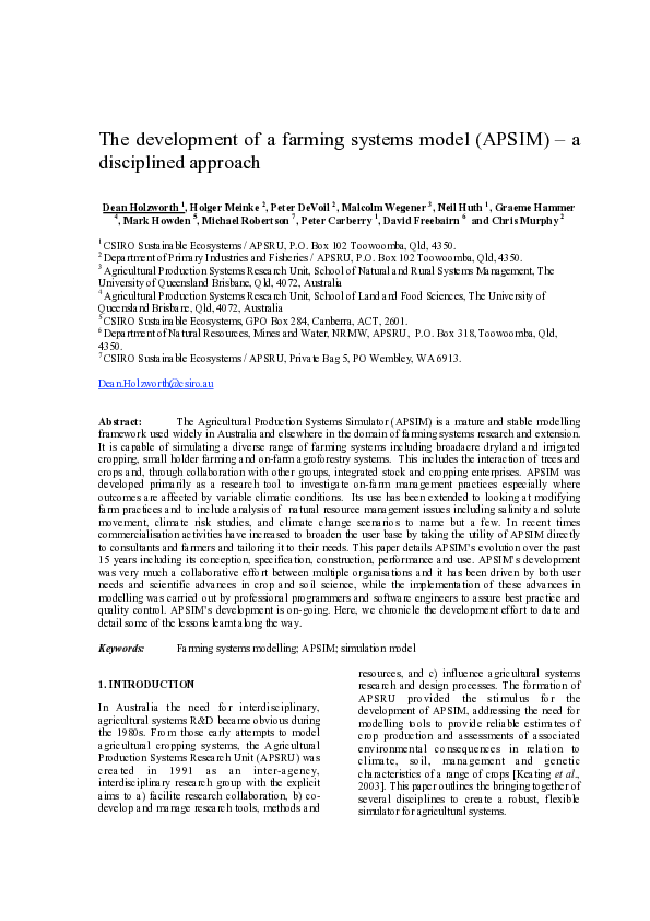(PDF) The development of a farming systems model (APSIM) - A disciplined approach