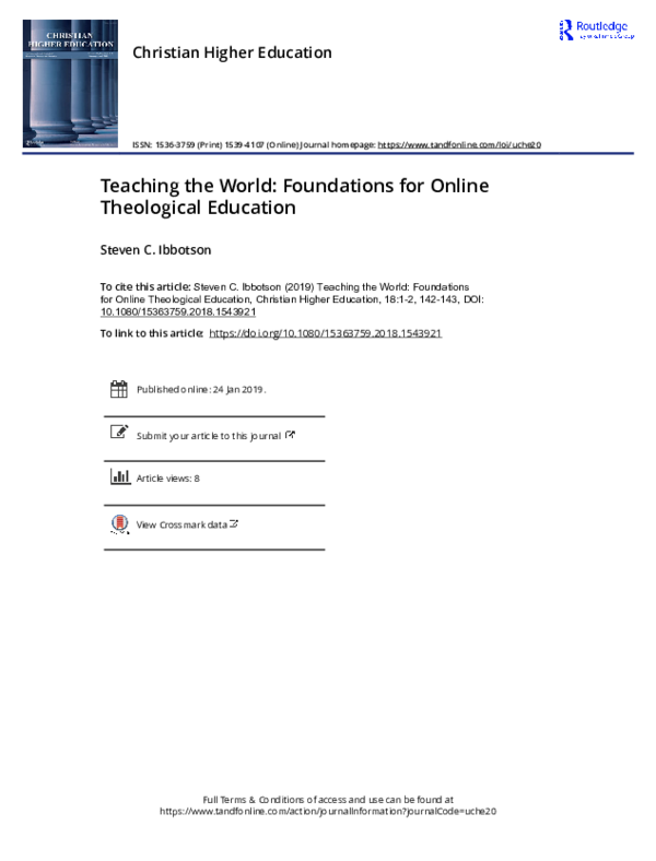 (PDF) Teaching the World: Foundations for Online Theological Education