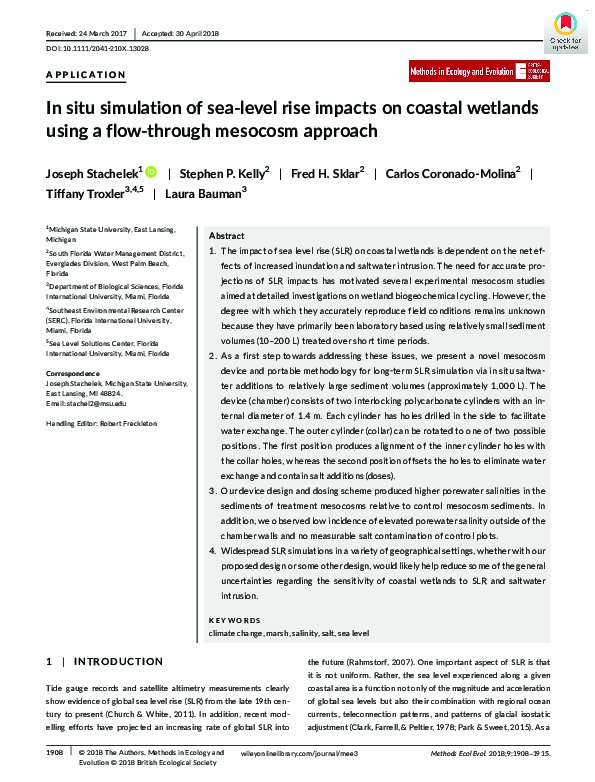 Pdf In Situ Simulation Of Sea‐level Rise Impacts On Coastal Wetlands Using A Flow‐through