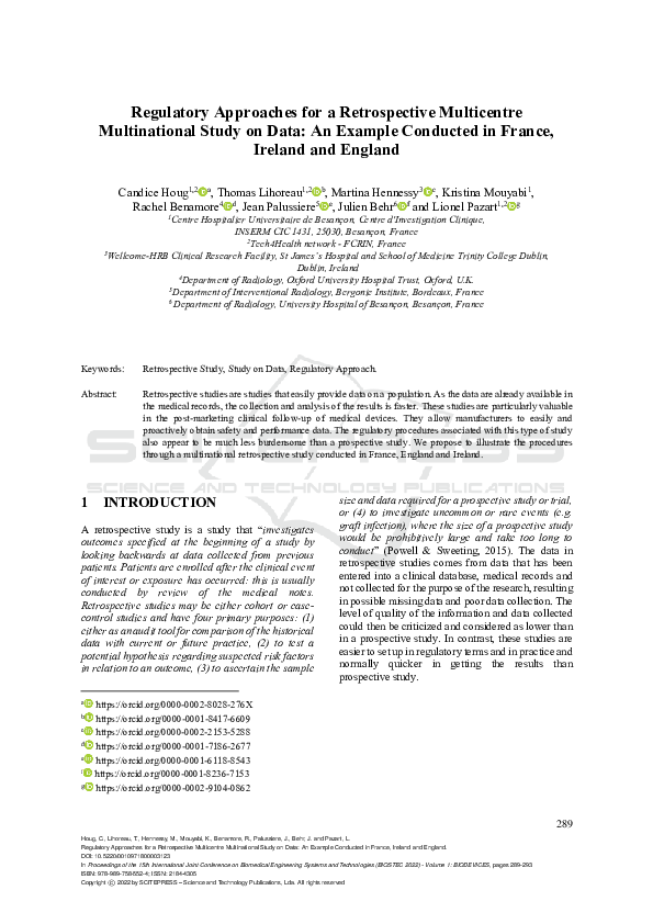 (PDF) Regulatory Approaches for a Retrospective Multicentre ...