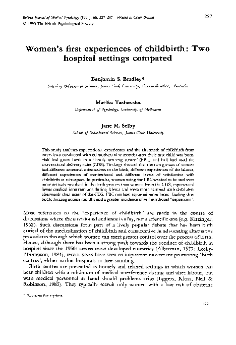 (PDF) Women's first experiences of childbirth: Two hospital settings ...