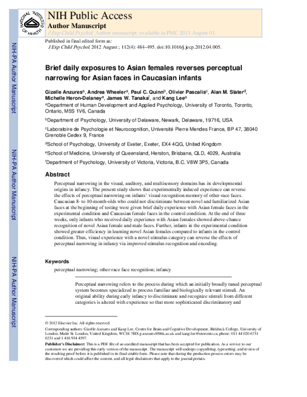 (PDF) Brief daily exposures to Asian females reverses perceptual ...