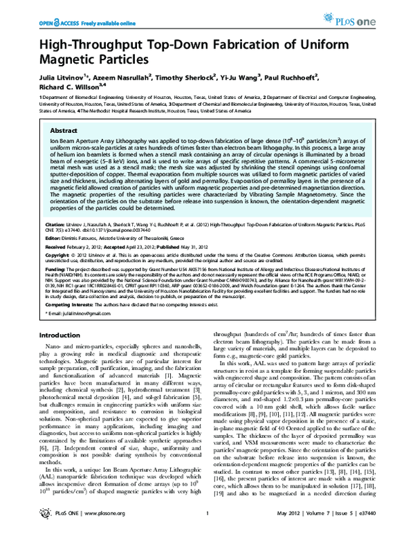 (PDF) High-Throughput Top-Down Fabrication of Uniform Magnetic Particles