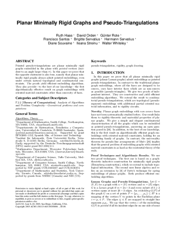 (PDF) Planar minimally rigid graphs and pseudo-triangulations | Ileana Streinu - Academia.edu