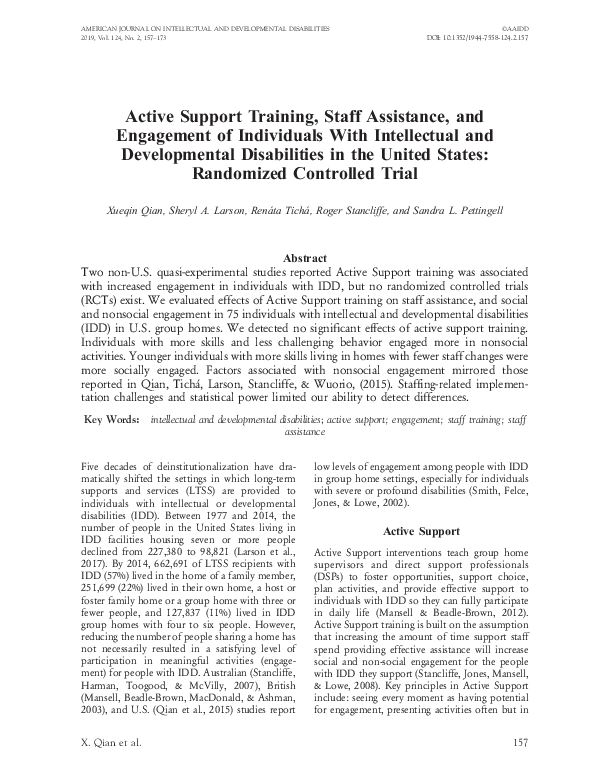 (PDF) Active Support Training, Staff Assistance, and Engagement of ...