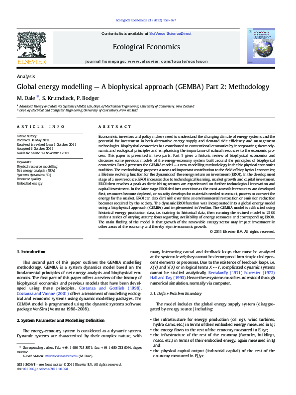 (PDF) Global energy modelling — A biophysical approach (GEMBA) part 1 ...