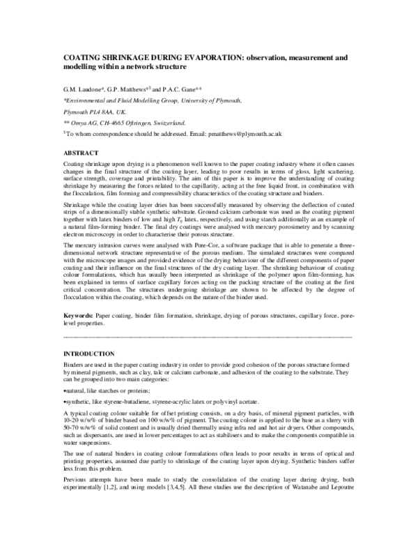 (PDF) COATING SHRINKAGE DURING EVAPORATION: observation, measurement ...