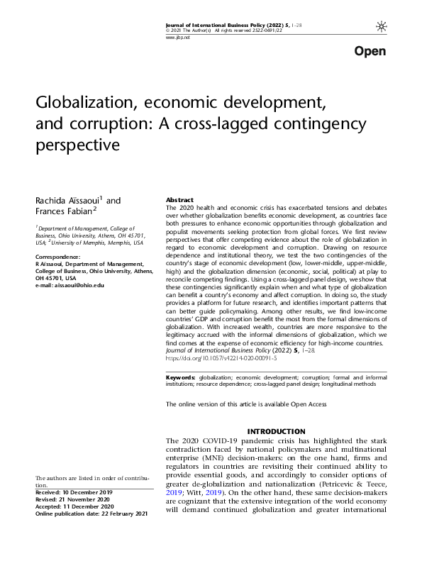 (PDF) Globalization, economic development, and corruption: A cross-lagged contingency ...
